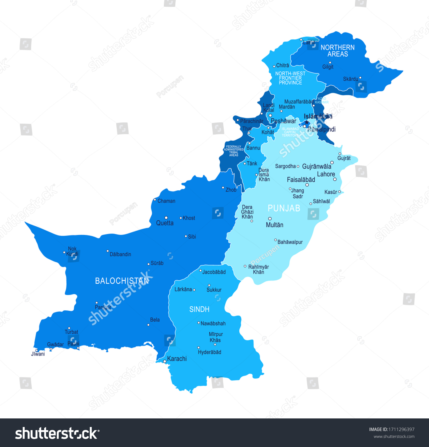 Mapa de Pakistán. Regiones de ciudades: vector de stock (libre de ...