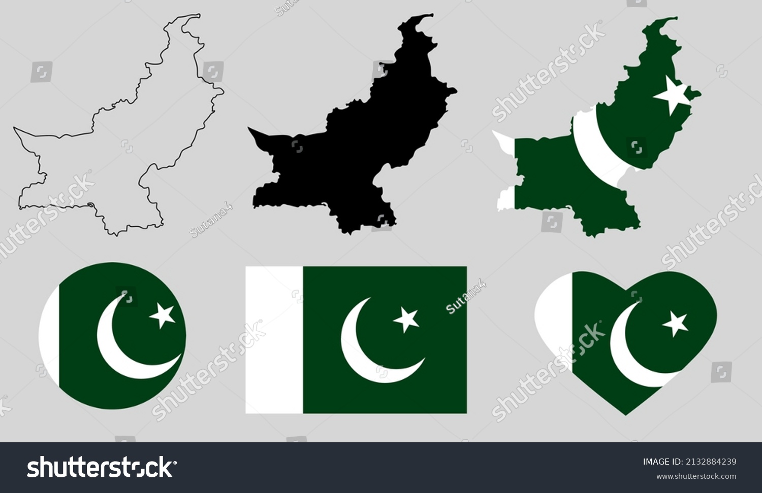 Pakistan Map Flag Icon Set Stock Vector (Royalty Free) 2132884239 ...