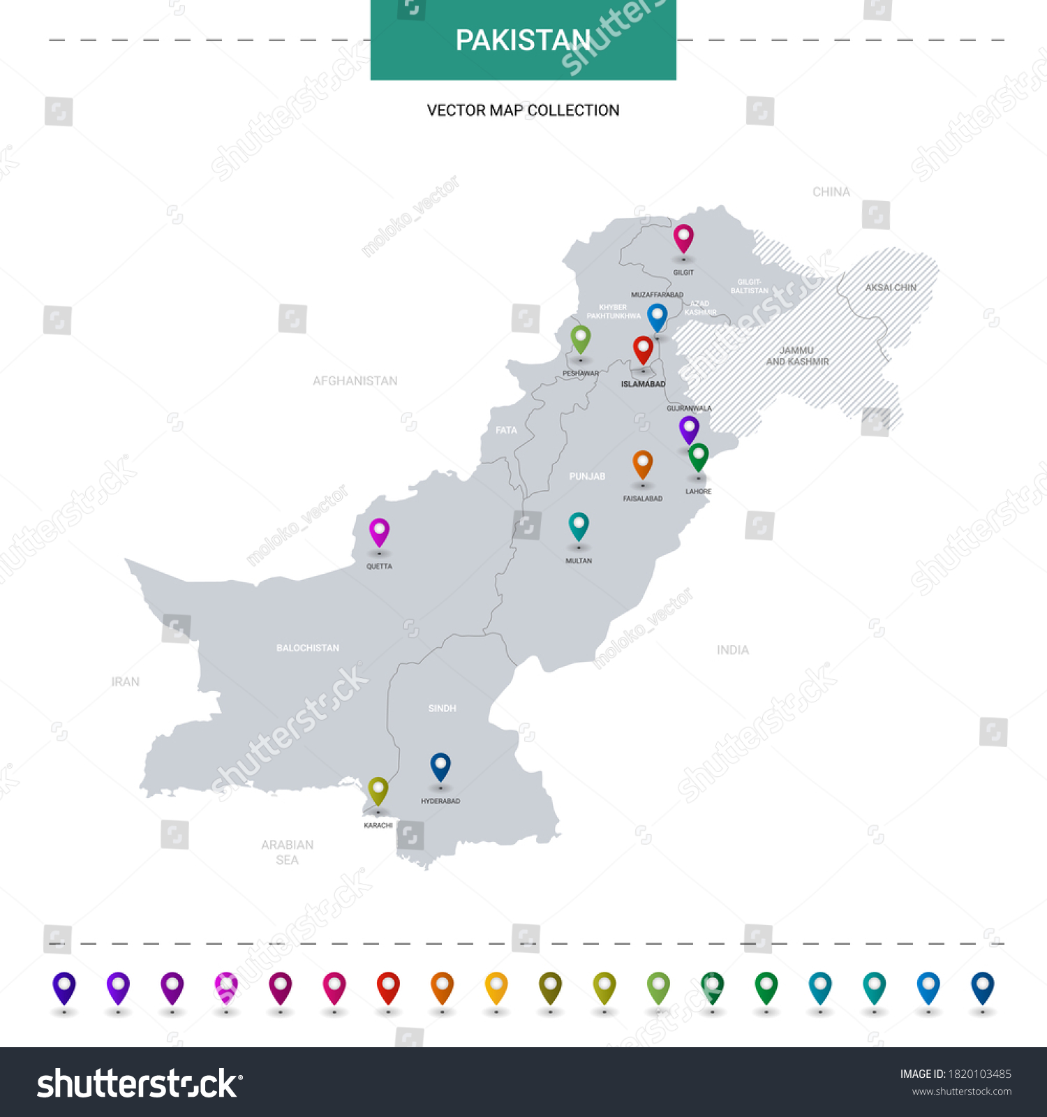 Vektor Stok Pakistan Map Location Pointer Marks Infographic (Tanpa ...