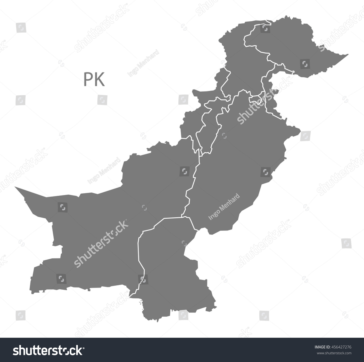 Pakistan Provinces Map Grey Stock Vector (Royalty Free) 456427276