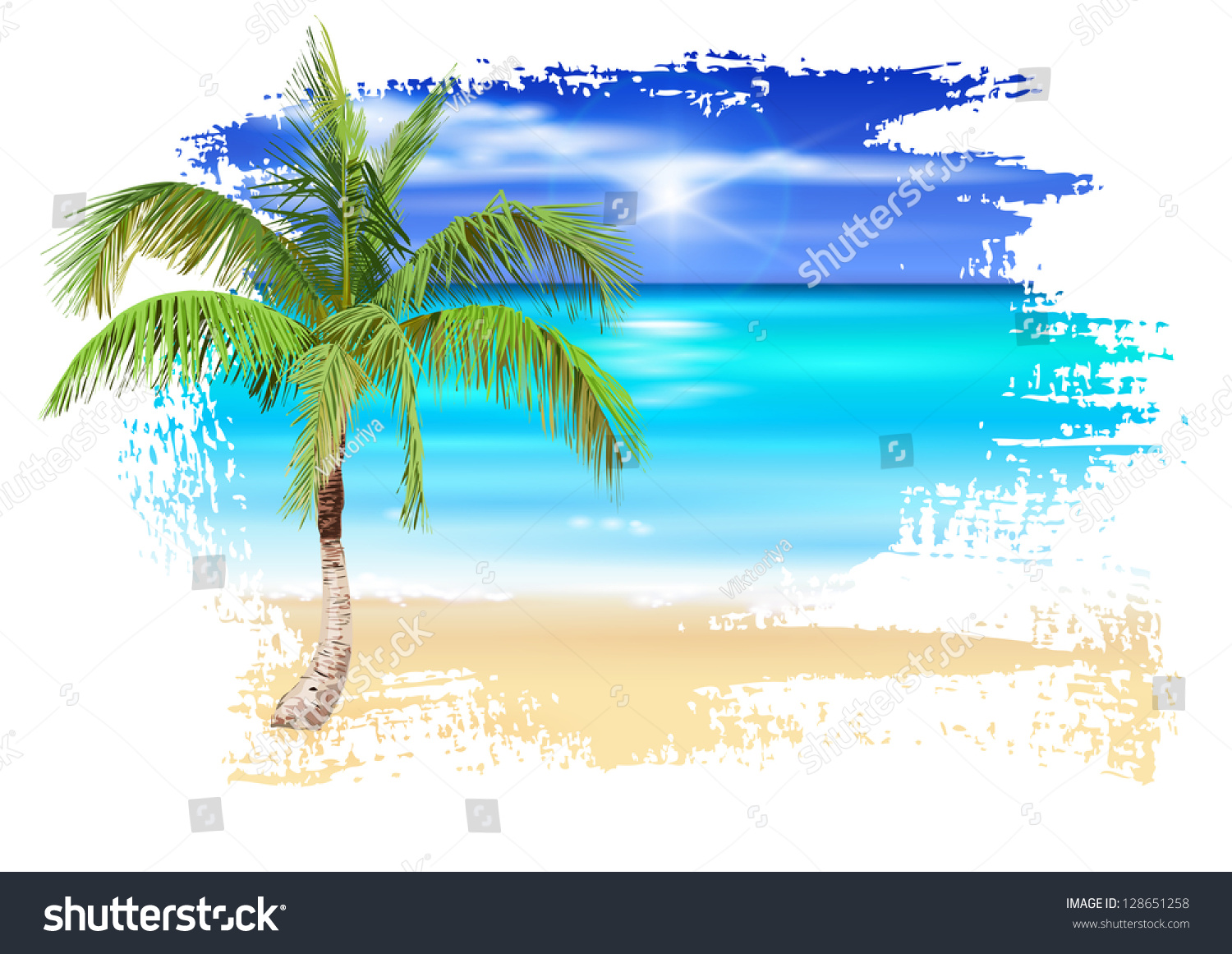 Palm Tree On Beach Vector Drawing Stock Vector 128651258 - Shutterstock