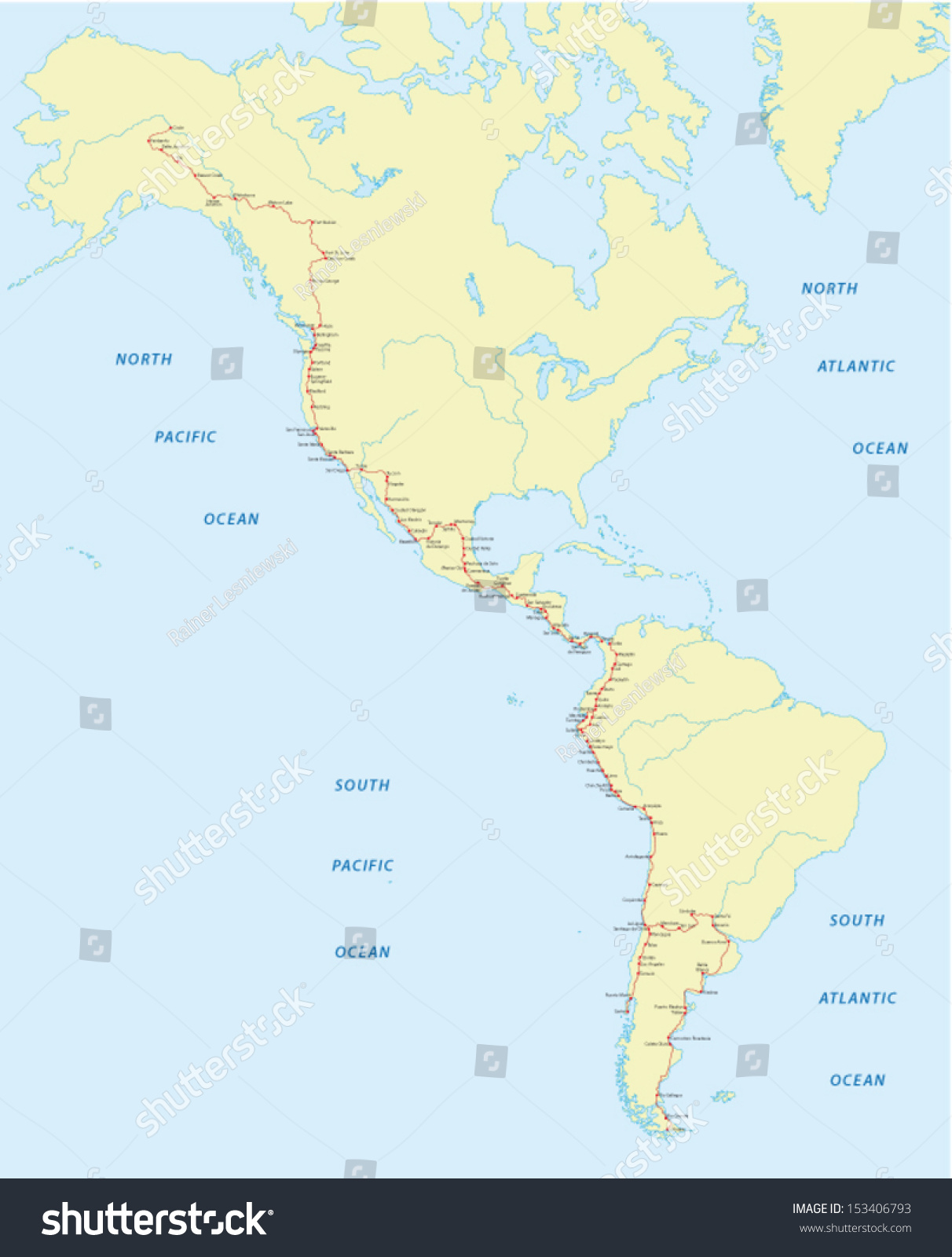 Panamerican Highway Map Stock Vector (Royalty Free) 153406793 ...