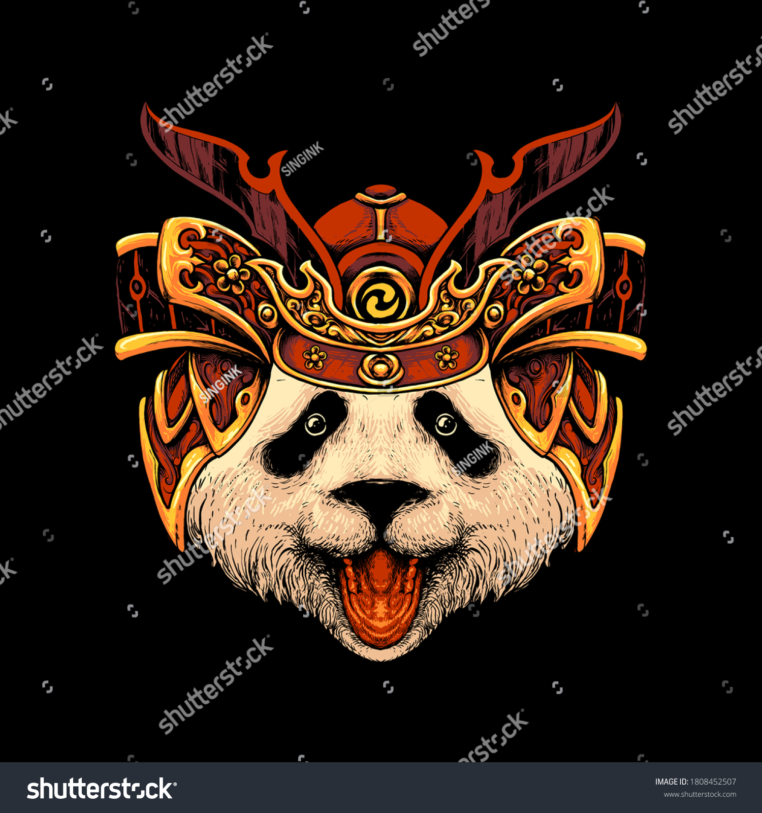 Panda Samurai Hat Illustraion Vector Stock Vector (Royalty Free) 1808452507