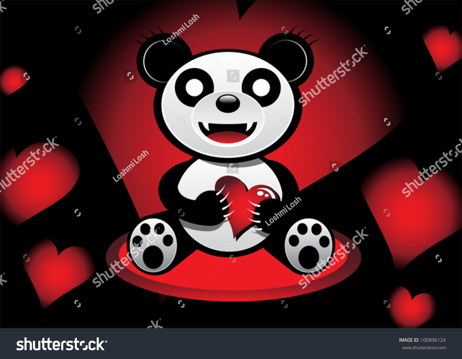 Panda Teddy Bear Hearts Stock Vector (Royalty Free) 100896124 ...