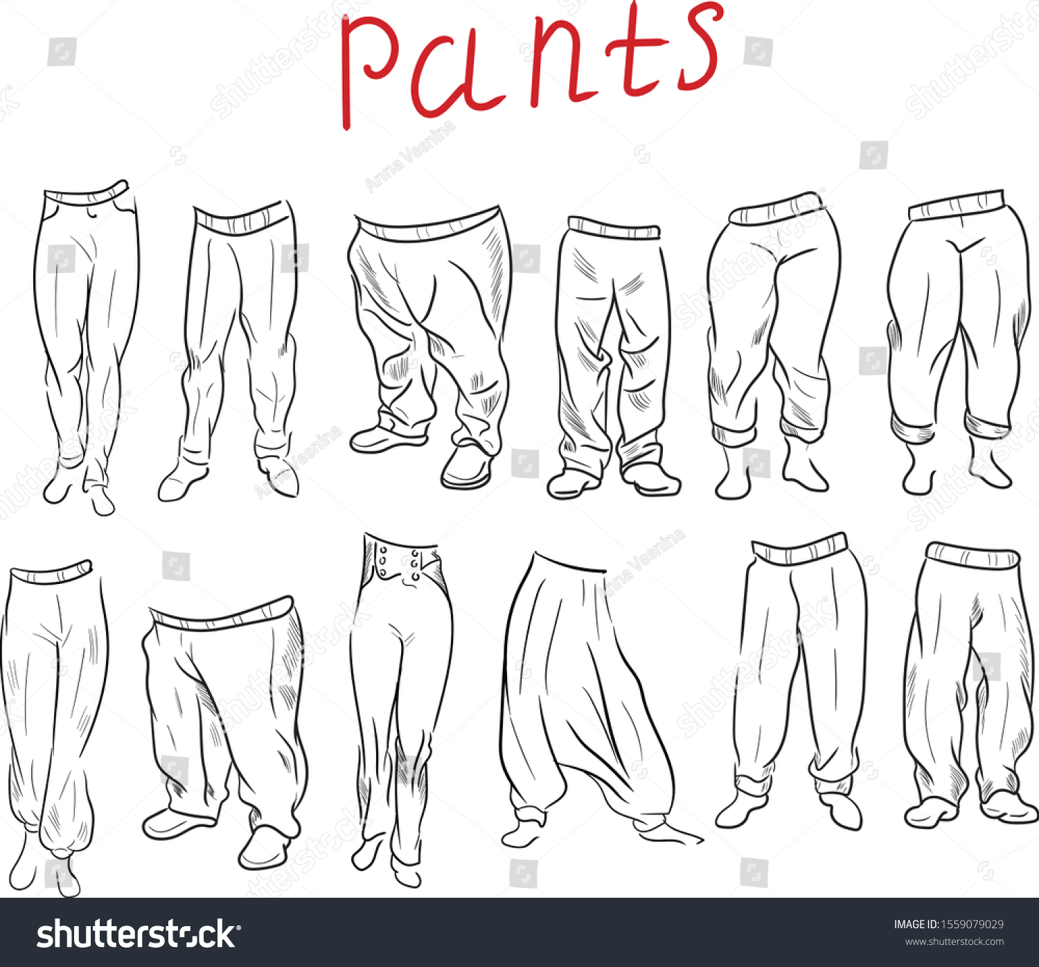 Pants Legs Hand Drawn Vector Elements Stock Vector (Royalty Free ...