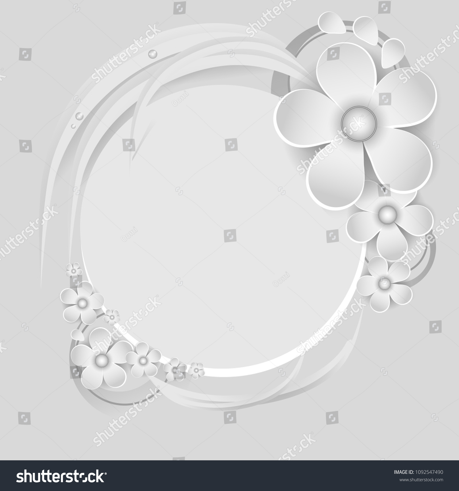 Paper Flowers Circle Frame Stock Vector (Royalty Free) 1092547490