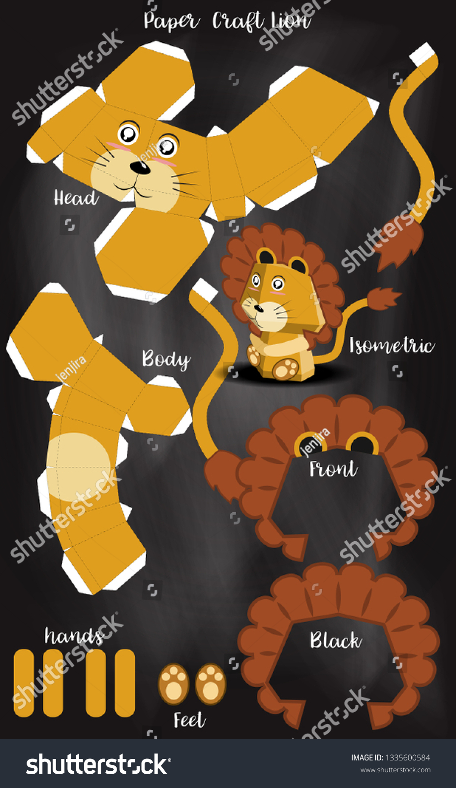 Papercraft Model Lion 库存矢量图（免版税）1335600584 | Shutterstock