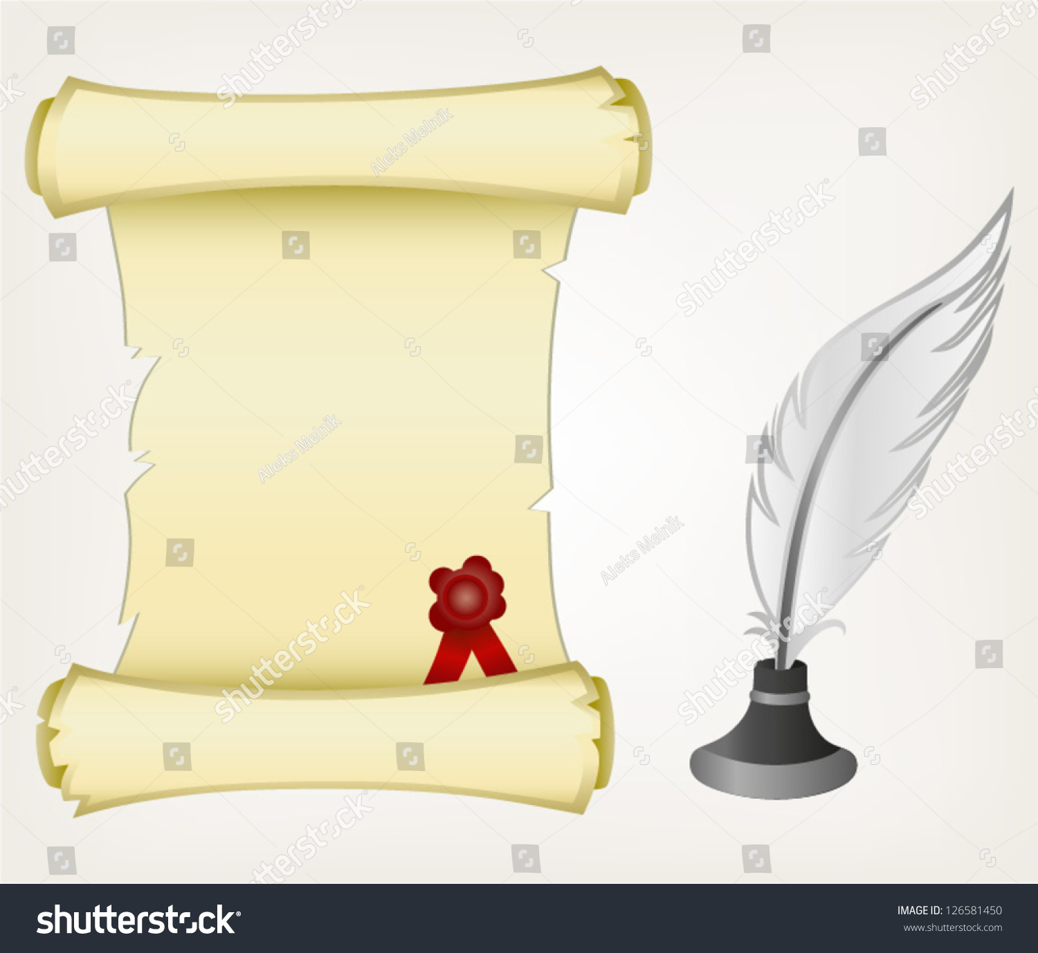 Parchment Scroll Feather Style Vector 스톡 벡터(로열티 프리) 126581450 ...