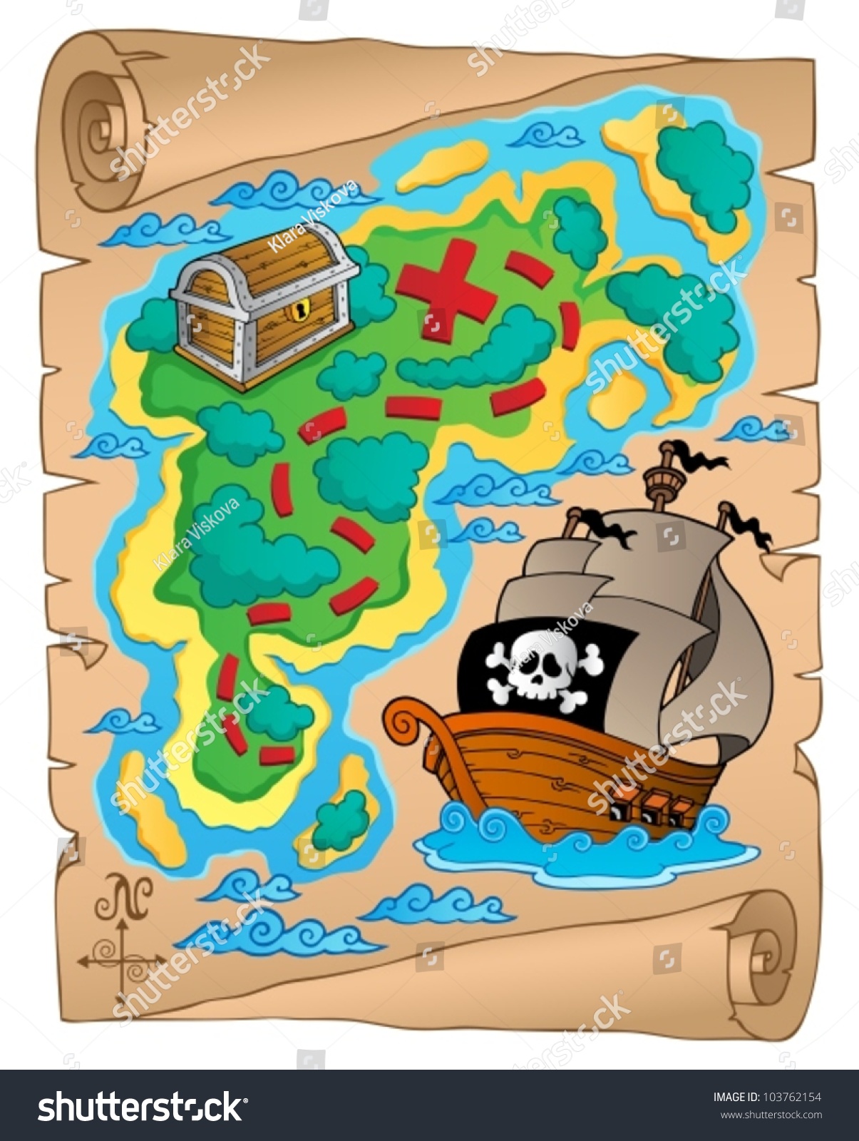 Parchment Treasure Map 2 Vector Illustration Stock Vector (Royalty Free ...