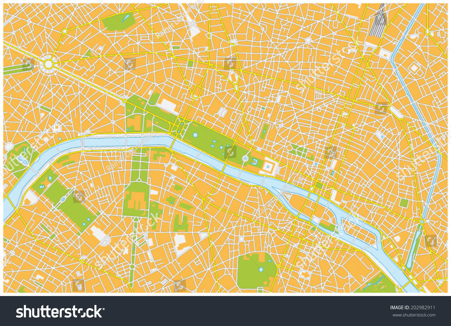 Paris City Map Stock Vector (Royalty Free) 202982911 | Shutterstock