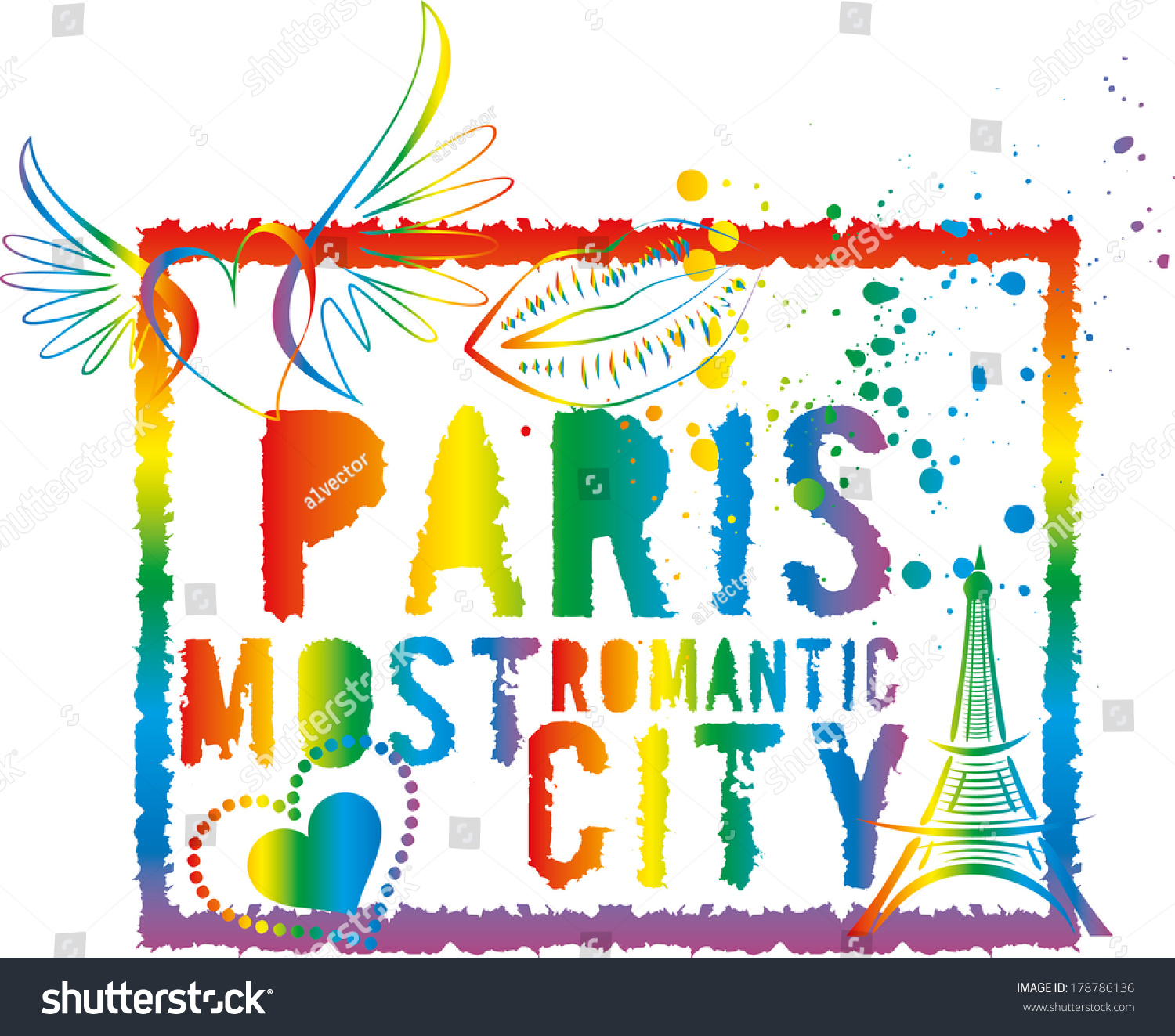 Paris City Slogan Vector Art: vector de stock (libre de regalías ...