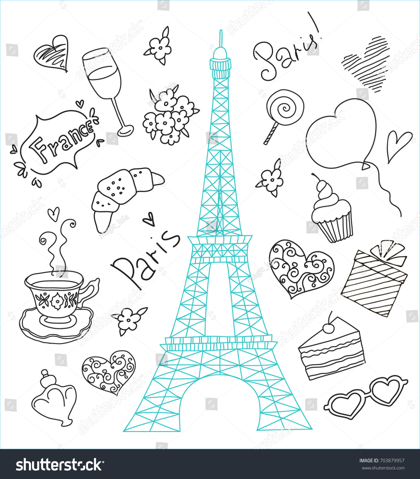 Paris Doodle Set Stock Vector (Royalty Free) 703879957
