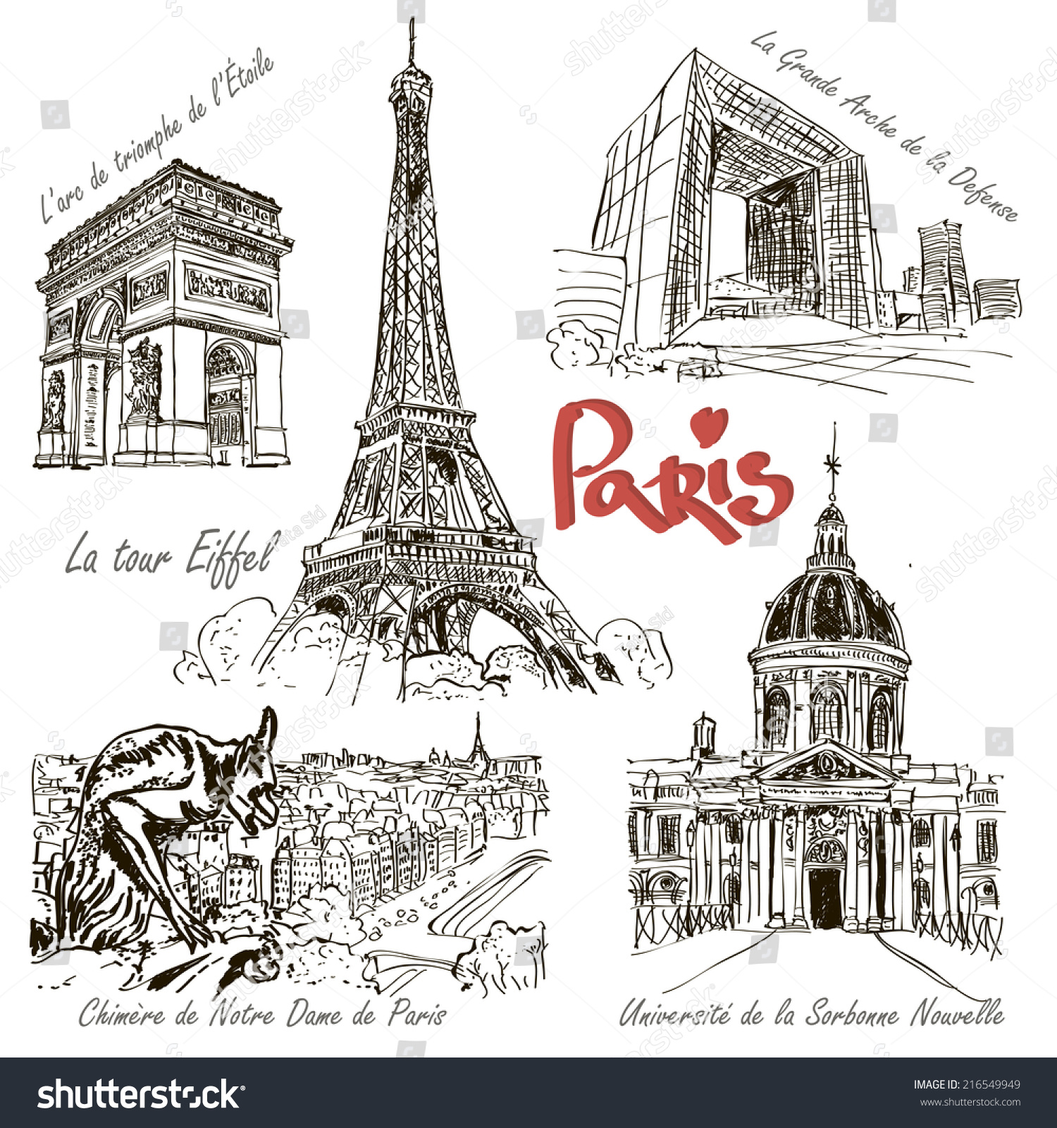 Paris - Hand Drawn Architecture. Stock Vector Illustration 216549949 ...