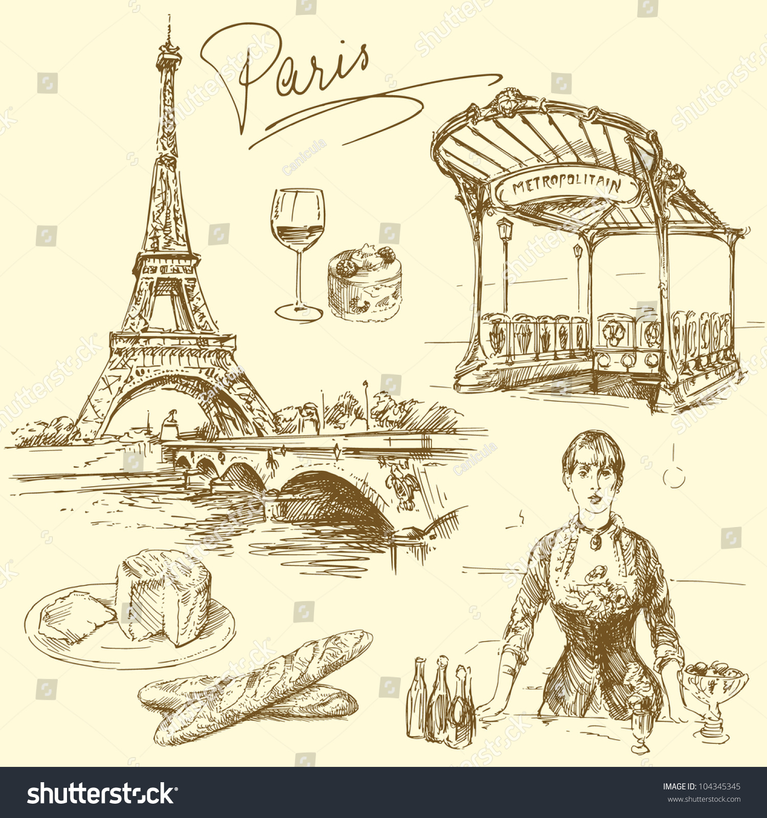 Paris Hand Drawn Collection Stock Vector (Royalty Free) 104345345 ...