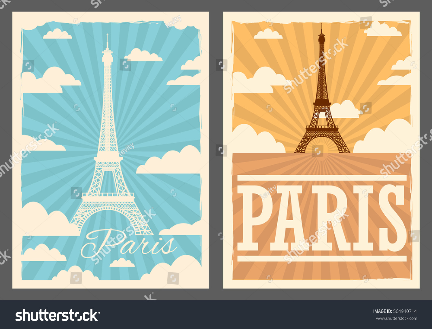 Vektor Stok Paris Retro Posters Setparis Vector Illustration (Tanpa ...