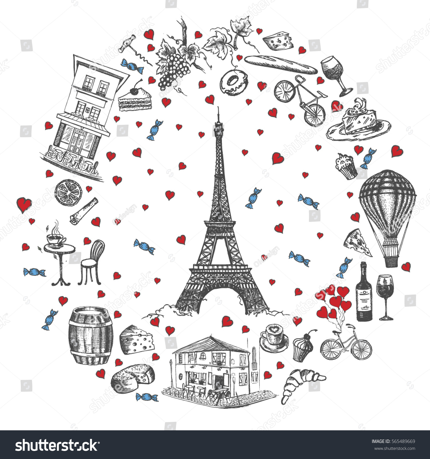 Paris Sketch Illustration: เวกเตอร์สต็อก (ปลอดค่าลิขสิทธิ์) 565489669 ...