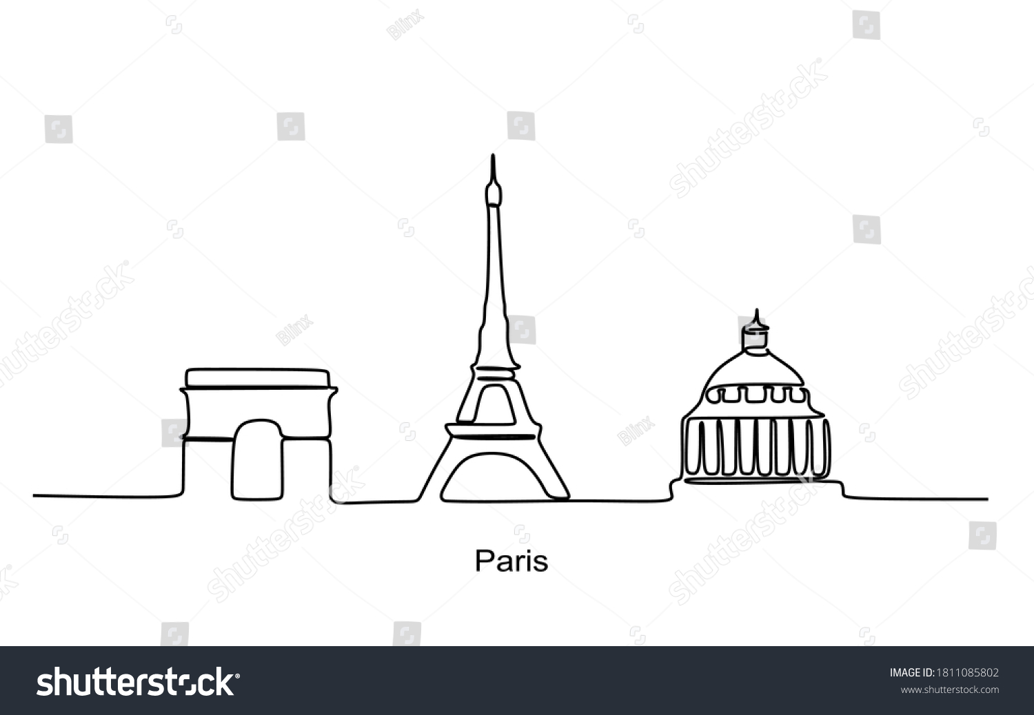 Paris Skyline Continuous One Line Drawing Stock Vector (Royalty Free ...