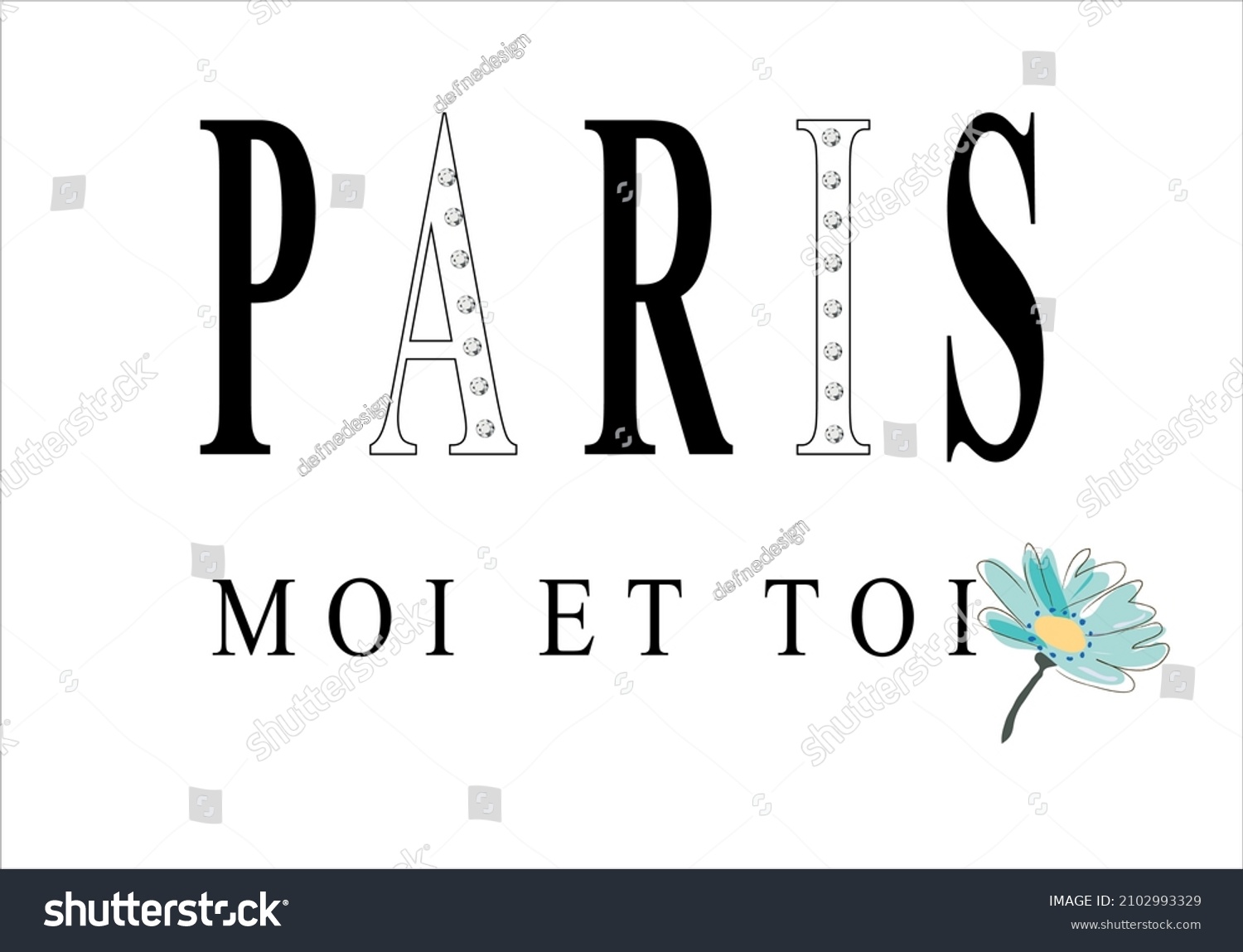 Paris Slogan Text Flower Drawing Design Stock Vector (Royalty Free ...
