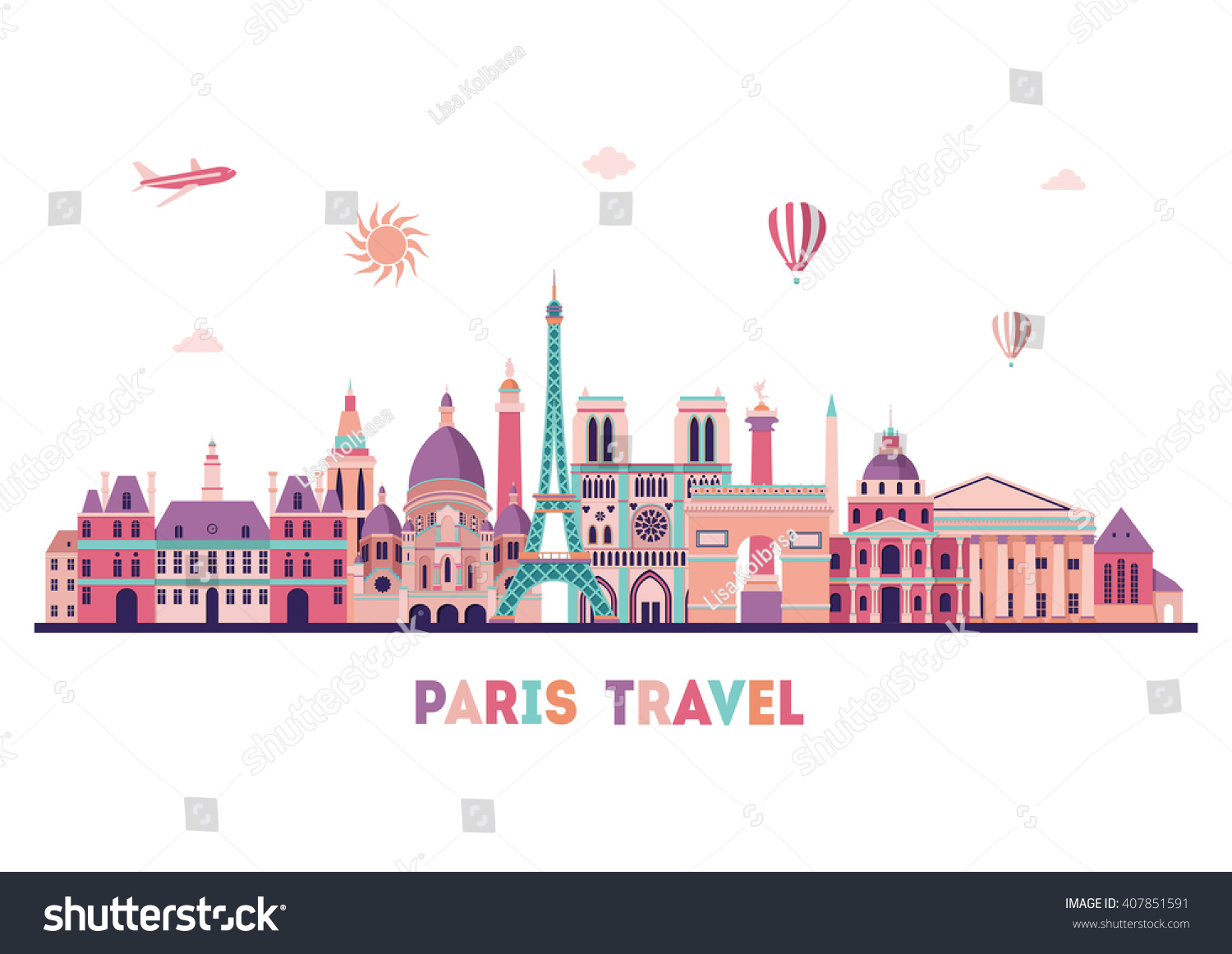 Paris Vector Illustration Stock Vector (Royalty Free) 407851591