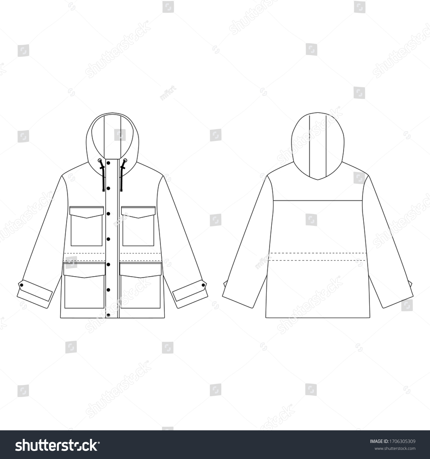 Parka Jacket Vector Illustration Flat Outline Stock Vector (Royalty ...