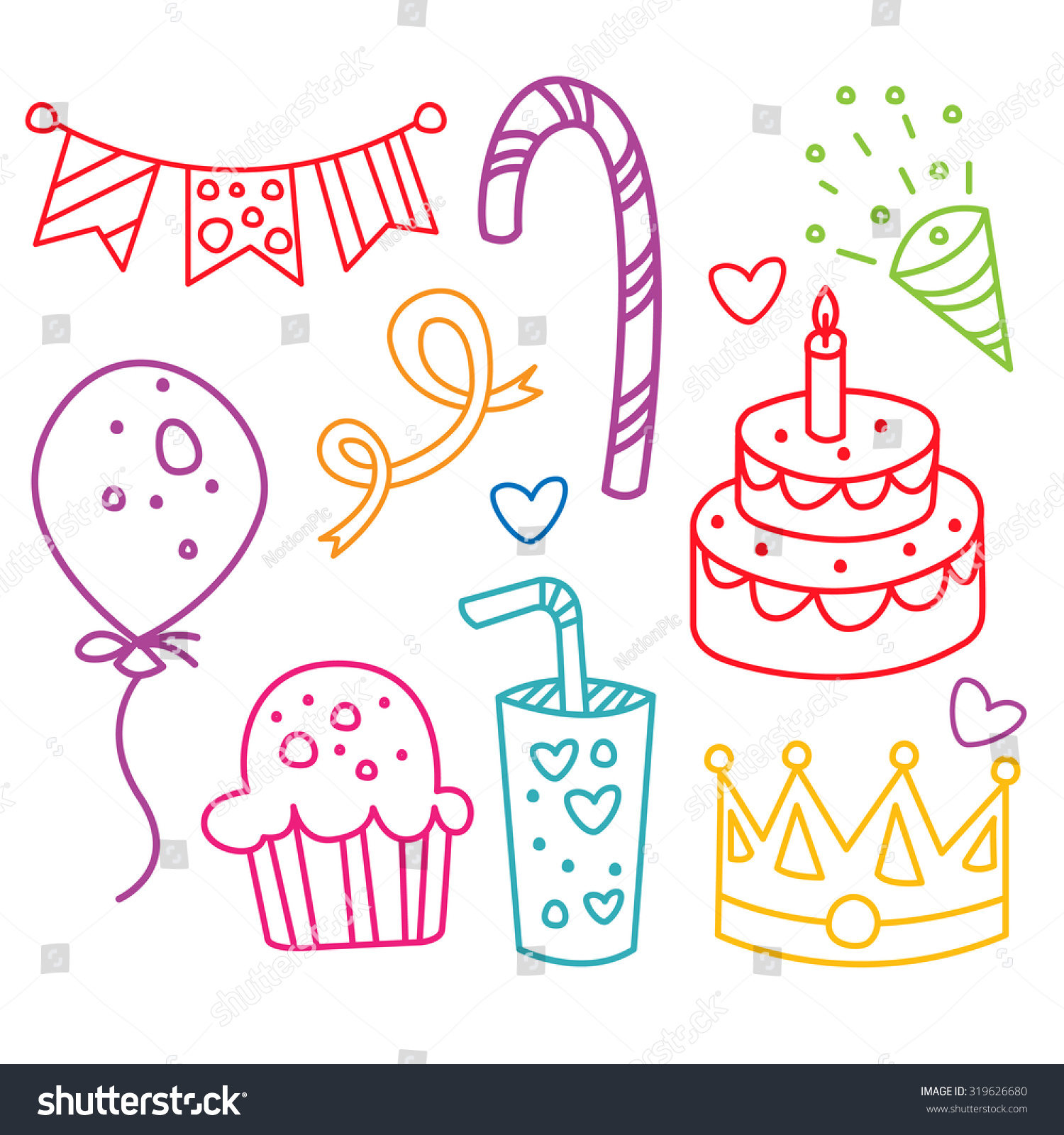 Party Elements Set Handdrawn Style Vector: เวกเตอร์สต็อก (ปลอดค่า ...