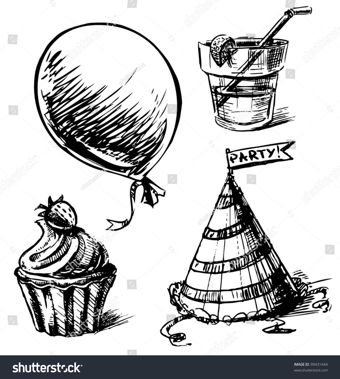 Party Objects Set Hand Drawing Sketch Stock Vector (Royalty Free) 99431444