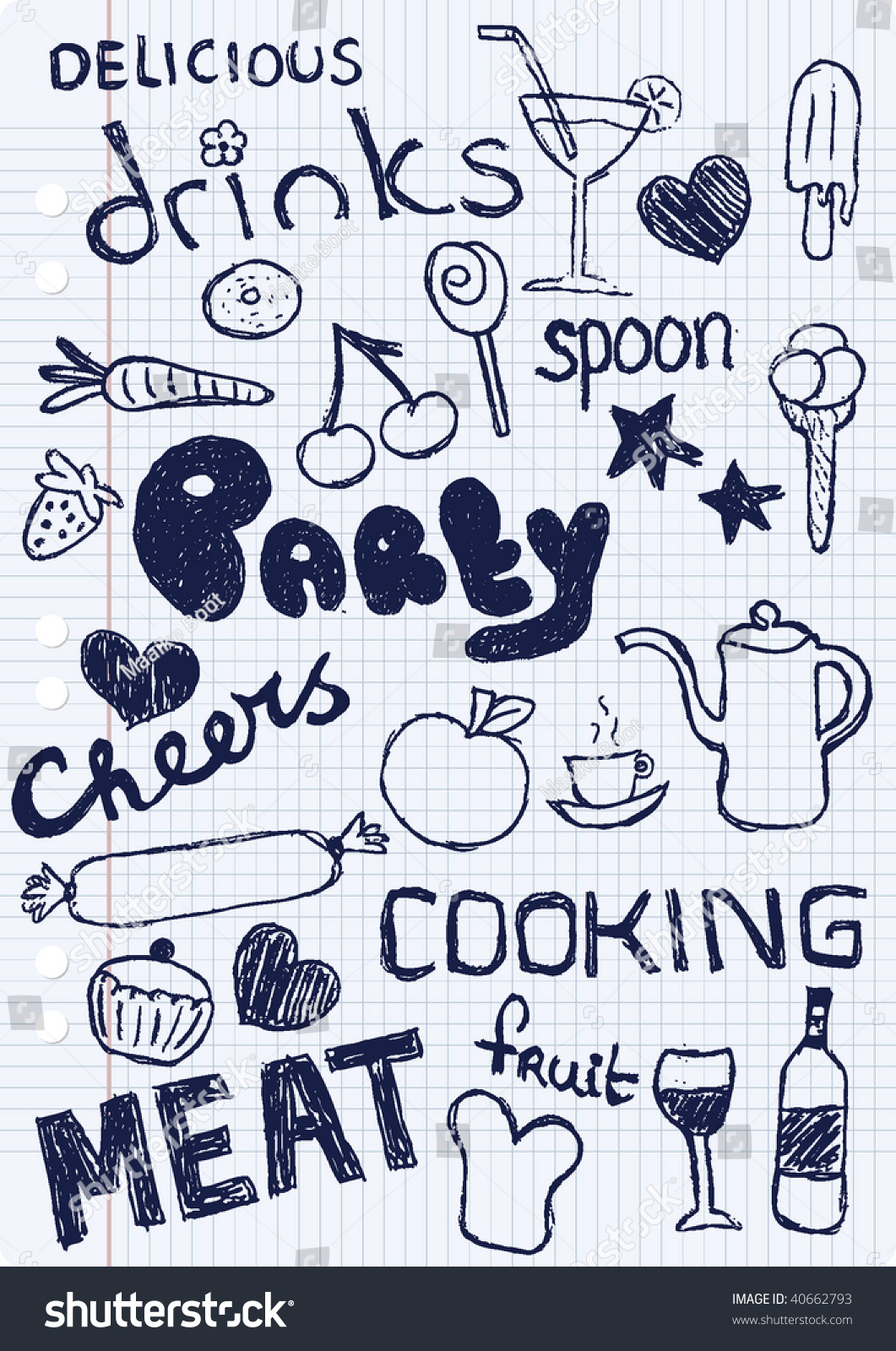 Party Snacks Doodles Pattern On School Stock Vector (Royalty Free ...