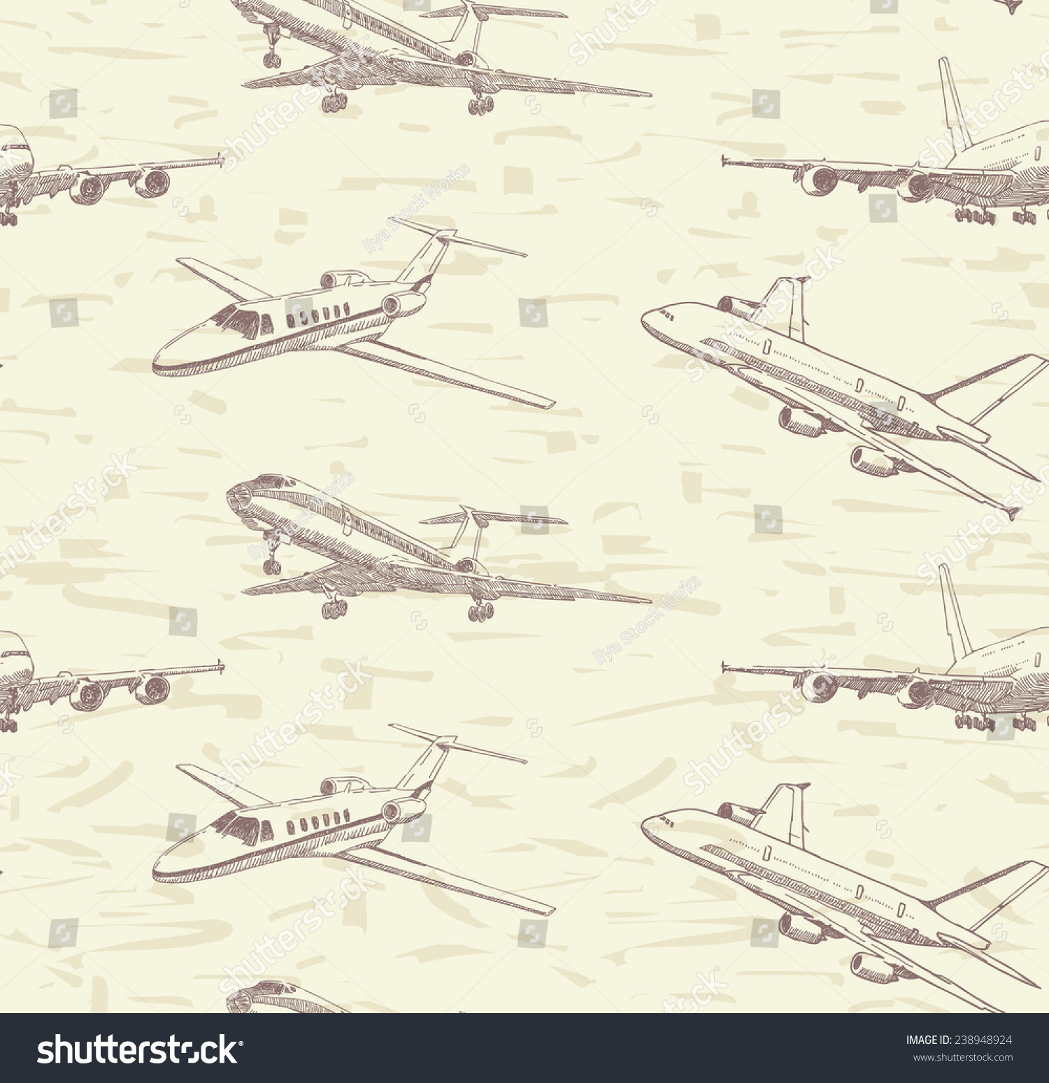 Passenger Airplane Vector Drawings Seamless Pattern Stock Vector ...