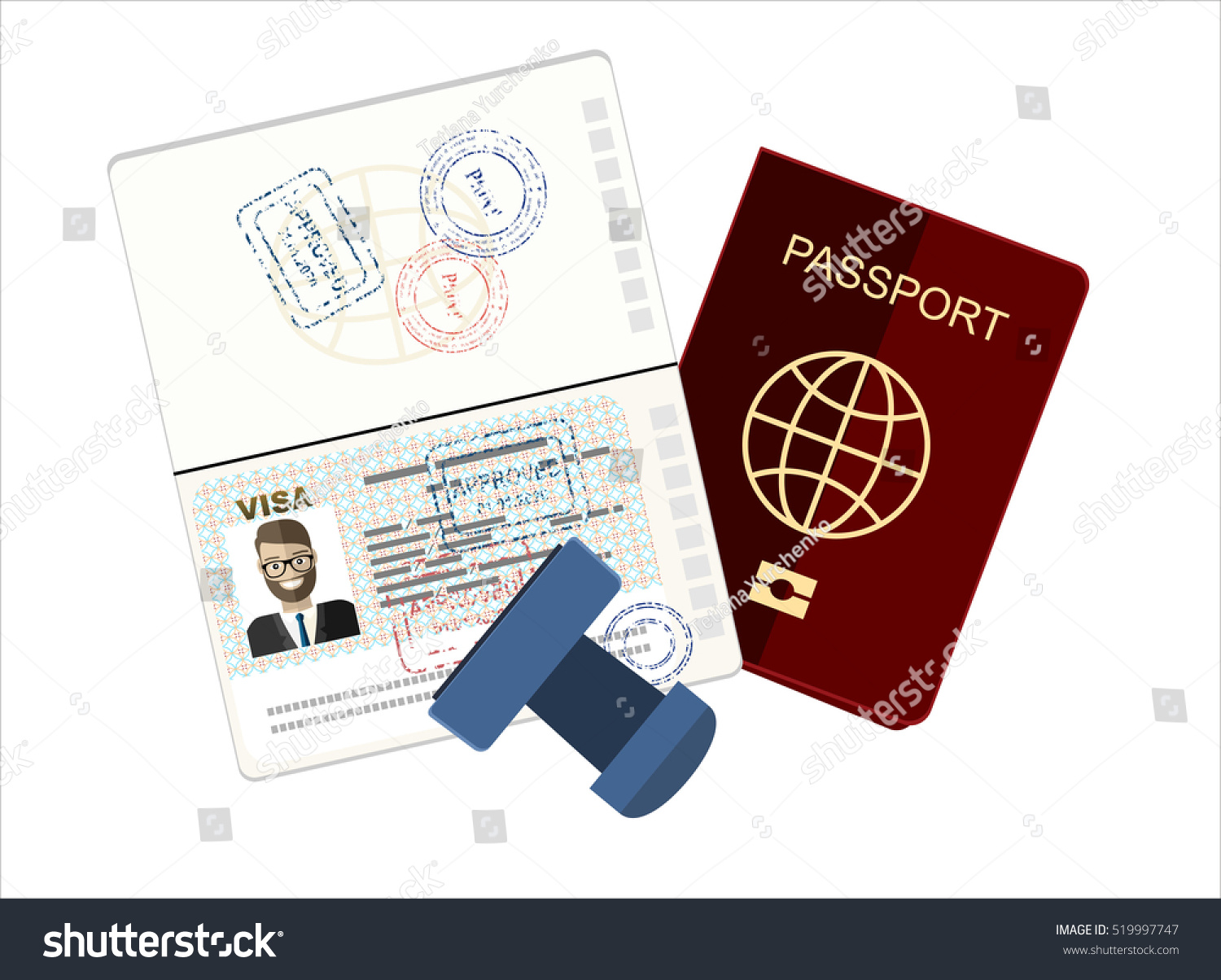 Passport Biometric Data Identification Document Stamp Stock Vector
