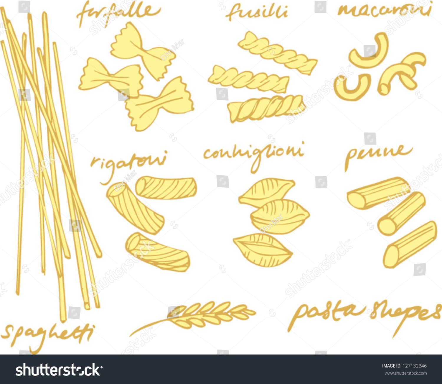 Pasta Collection Drawings Vector Set Stock Vector (Royalty Free) 127132346