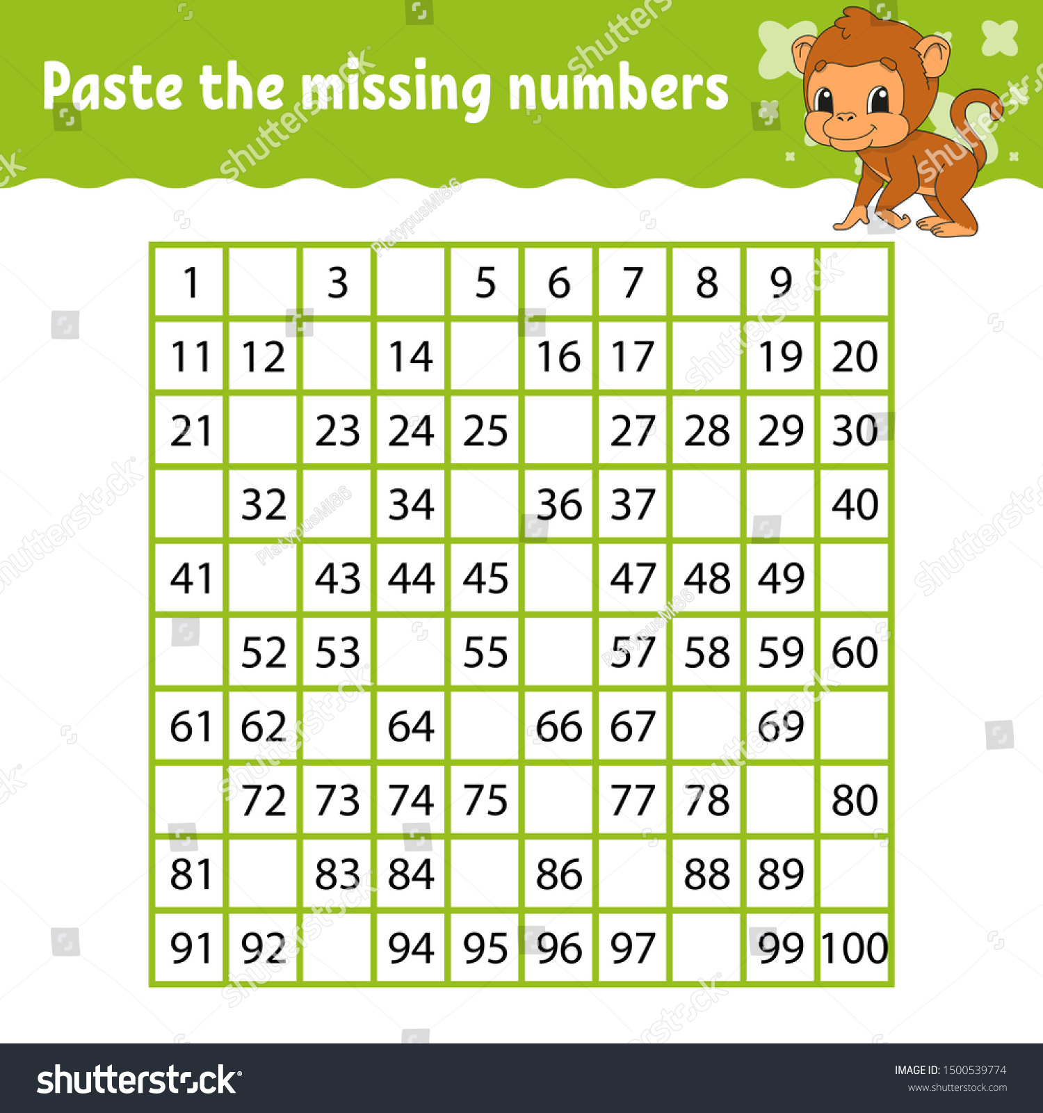 Paste Missing Numbers Handwriting Practice Learning Stock Vector ...