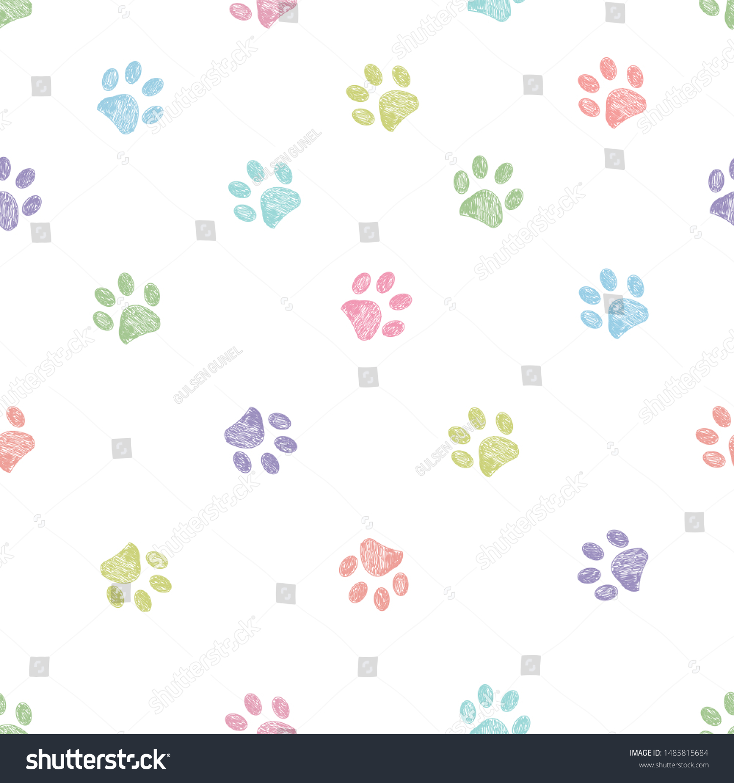 Pastel Colored Doodle Paw Prints Seamless Stock Vector (Royalty Free ...