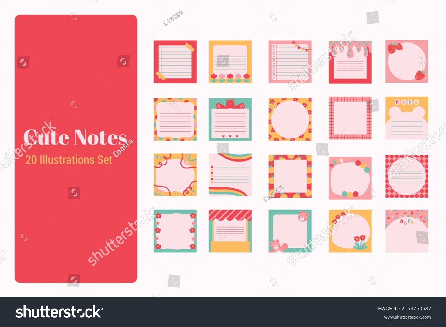 Pastel Cute Notes Illustration Set Stock Vector (Royalty Free ...
