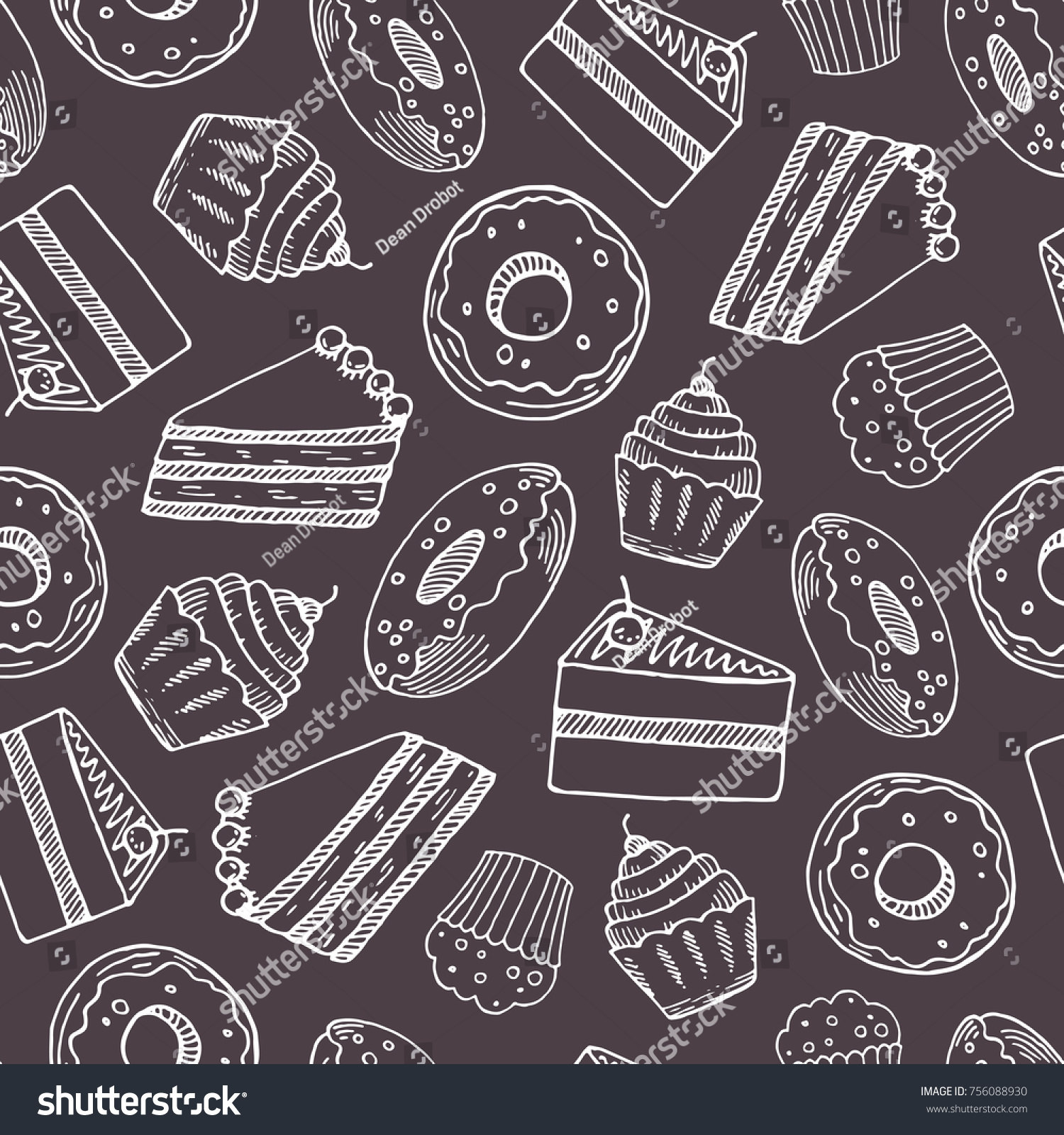 Pastry Outline Seamless Pattern Background Vector Stock Vector (Royalty ...