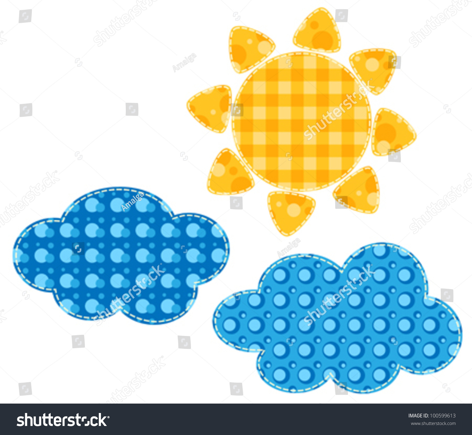 Patchwork Sun Two Clouds Isolated On Stock Vector (Royalty Free ...