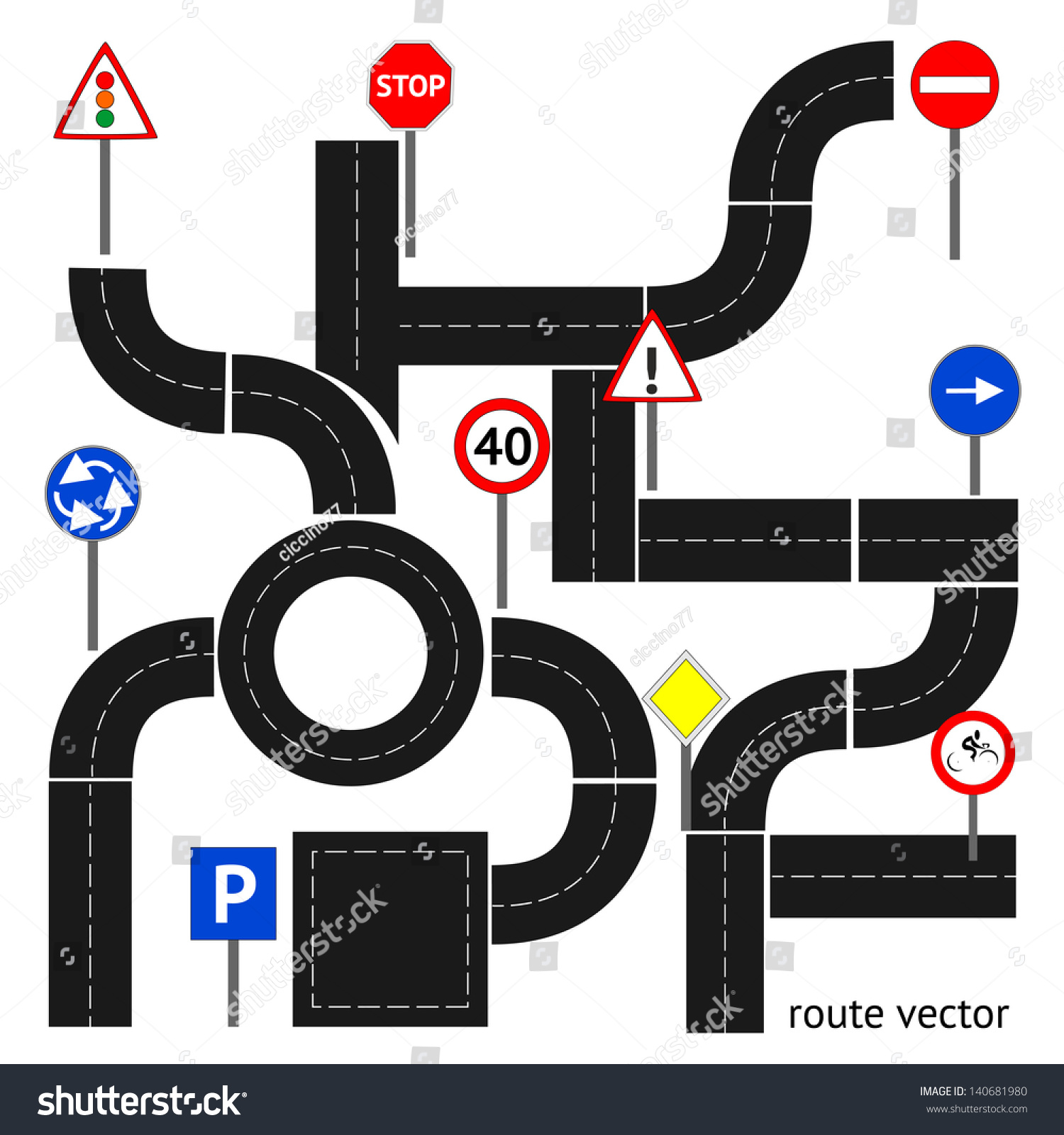 Path With Road Signs Stock Vector Illustration 140681980 : Shutterstock
