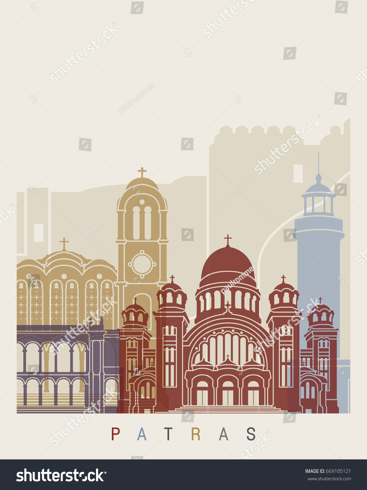 Patras Skyline Poster Editable Vector File Stock Vector (Royalty Free ...