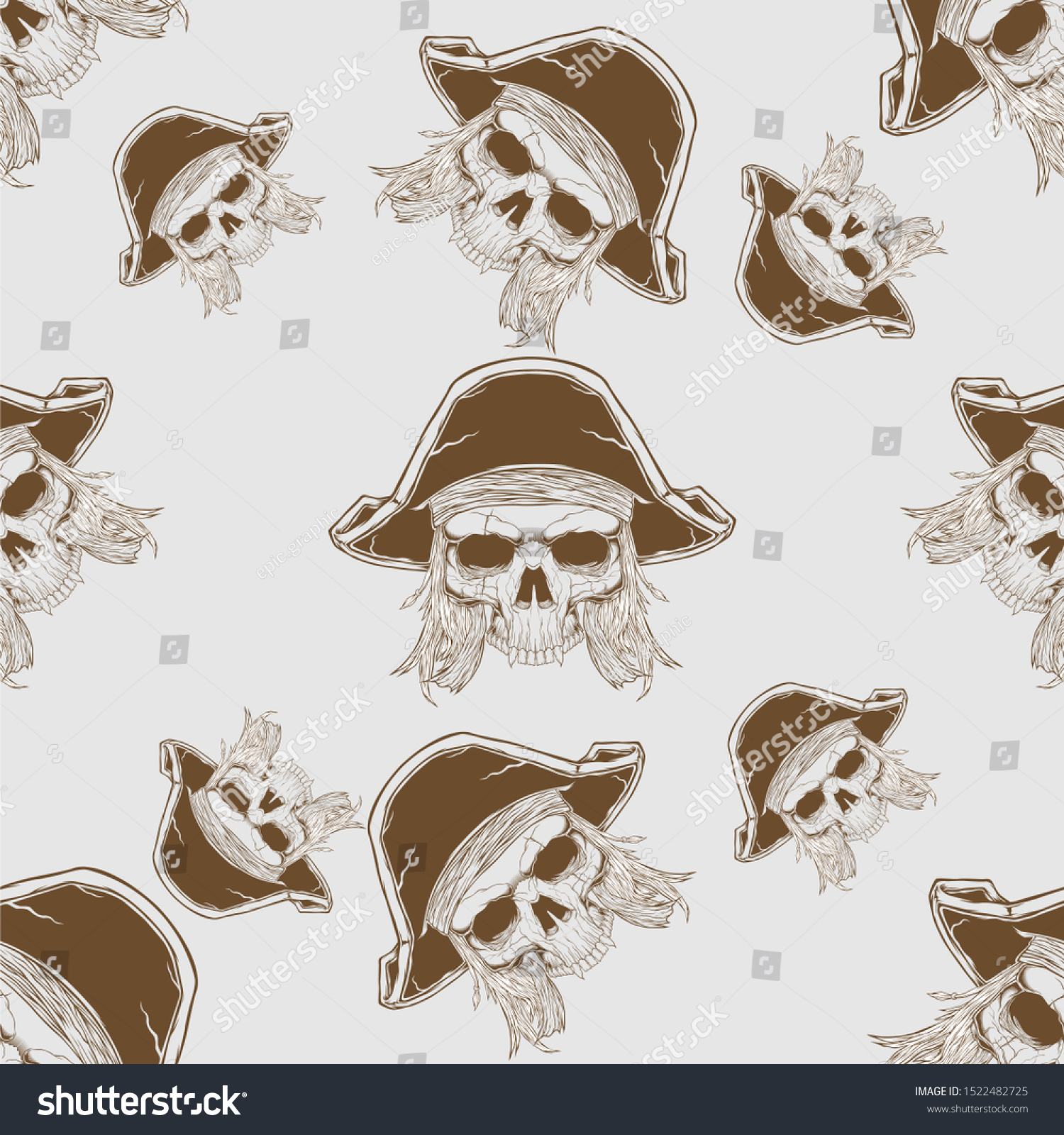 Pattern Head Skull Pirateshand Drawing Vector: เวกเตอร์สต็อก (ปลอดค่า ...