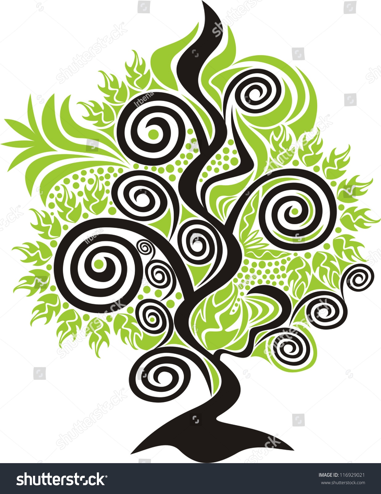 Pattern Magic Tree Black Green Vector Stock Vector (Royalty Free) 116929021