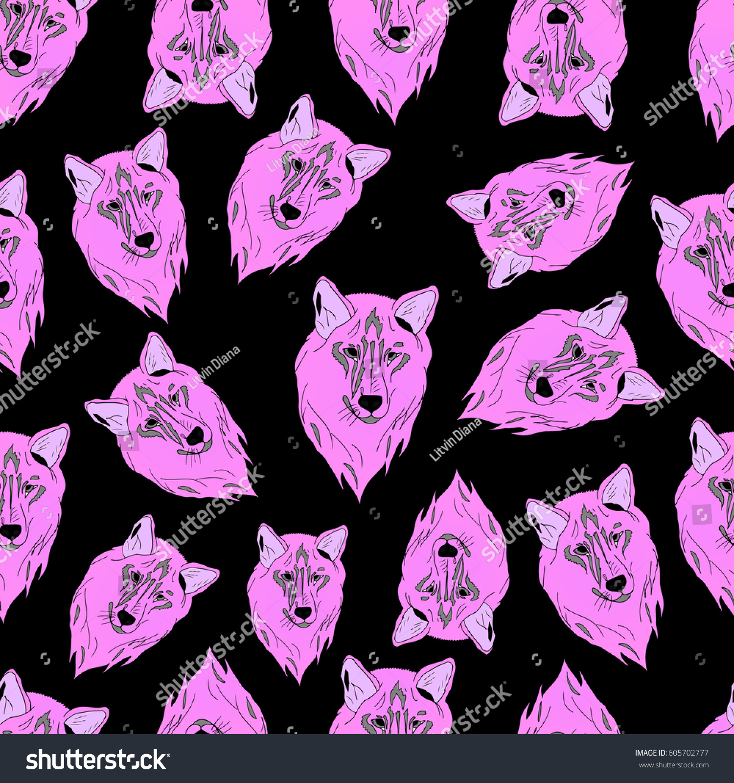 Pattern Wolf Stock Vector 605702777 - Shutterstock