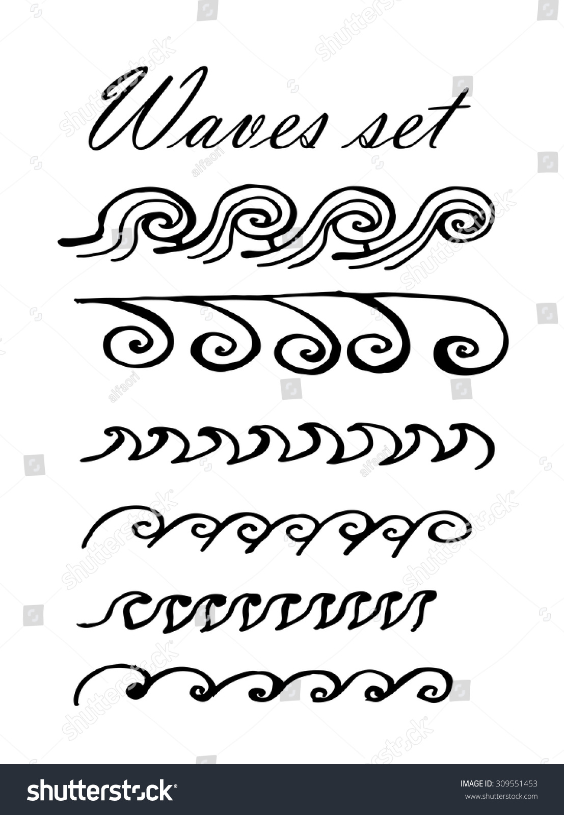 Pattern Set Graphical Waves Vector Illustration Stock Vector (Royalty ...