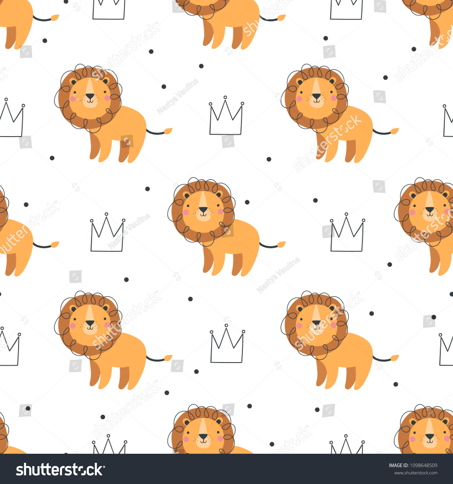 Pattern Cute Lion On White Background Stock Vector (Royalty Free ...