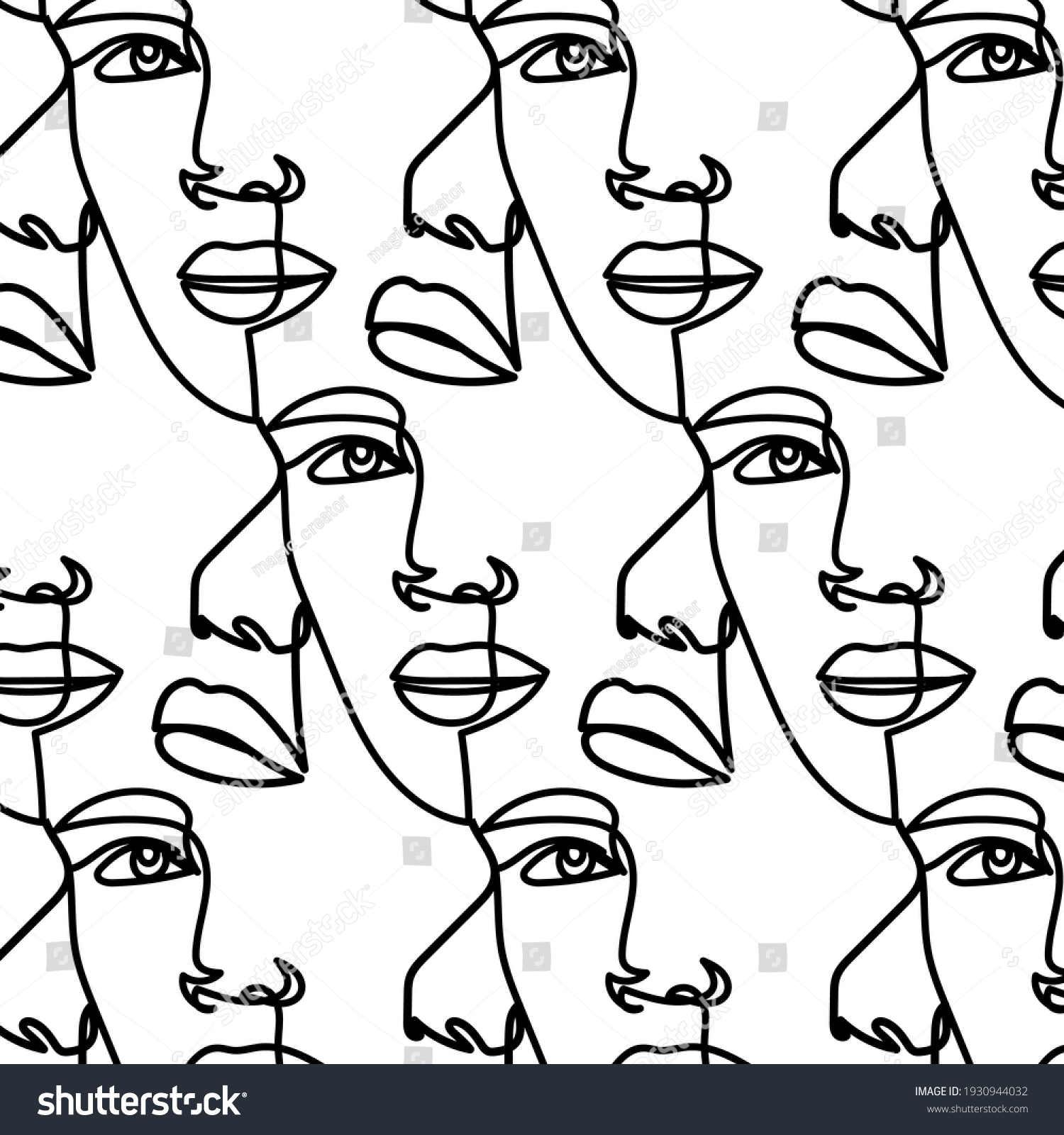 Patrón con caras lineales dibujado a: vector de stock (libre de ...