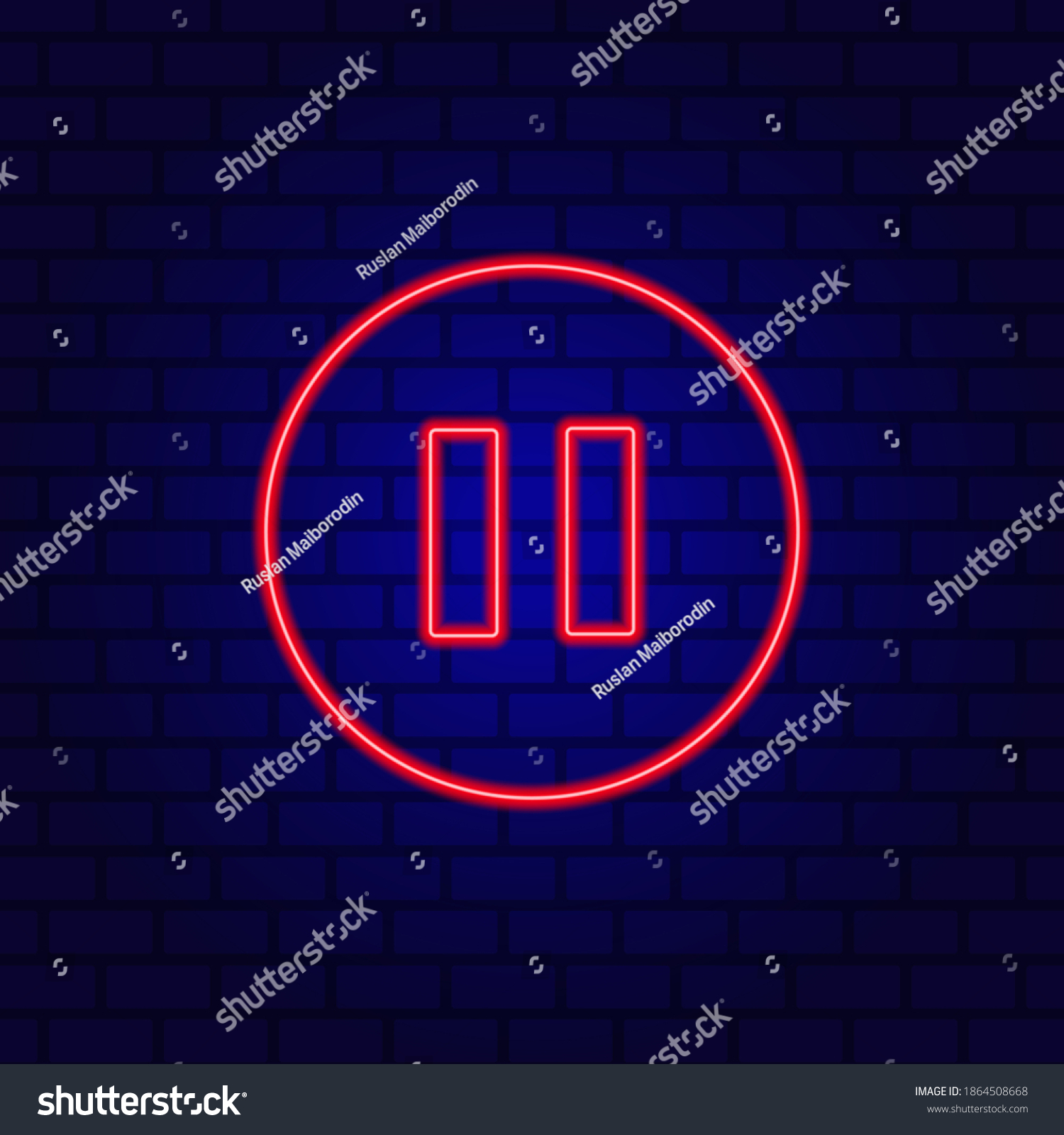 Pause Neon Button Flat Design Style Stock Vector (Royalty Free ...