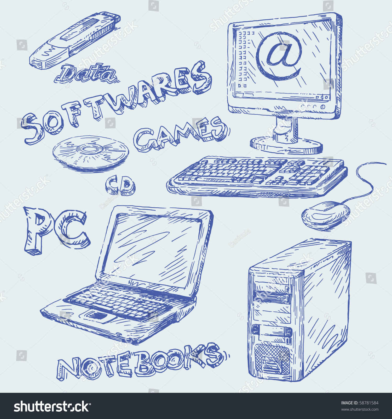 doodles pc: vector de stock (libre de regalías) 58781584