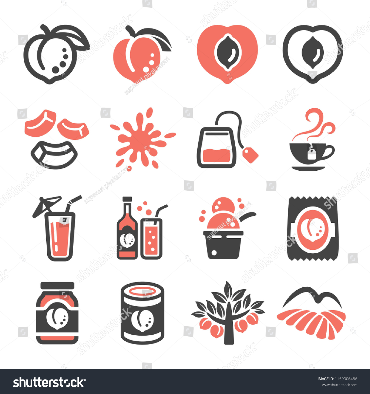 Peach Icon Set Stock Vector (Royalty Free) 1159006486