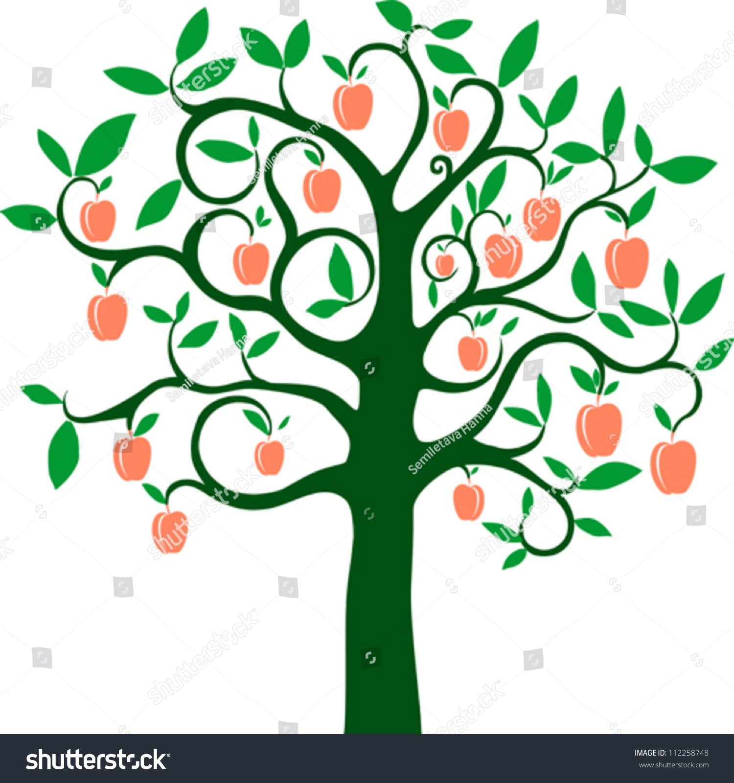 Peach Tree Isolated On White Background Stock Vector 112258748 ...
