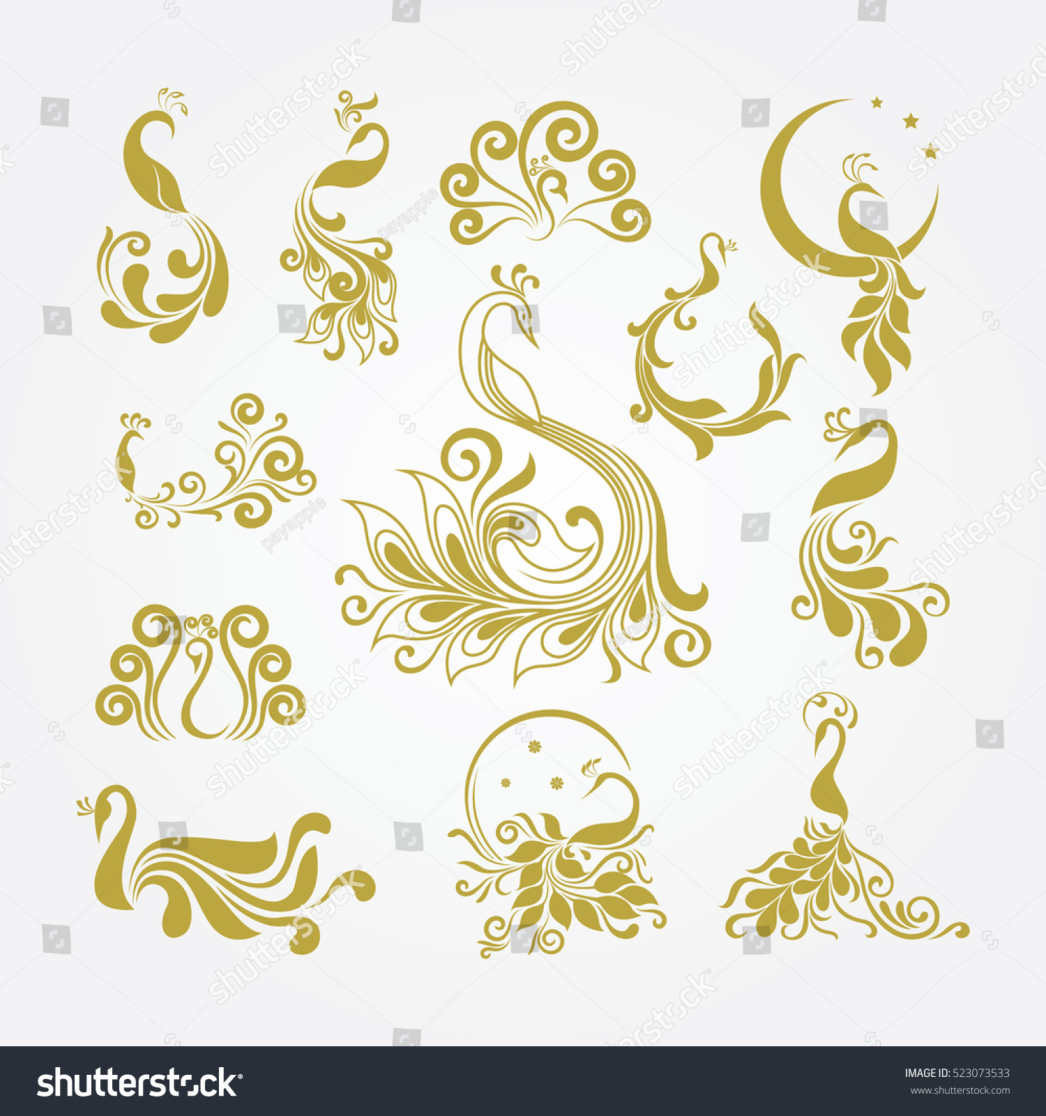Peacock Vector Set Stock Vector (Royalty Free) 523073533