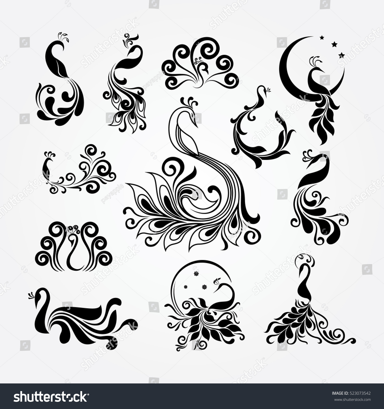 Peacock Vector Set Stock Vector Royalty Free 523073542 Shutterstock