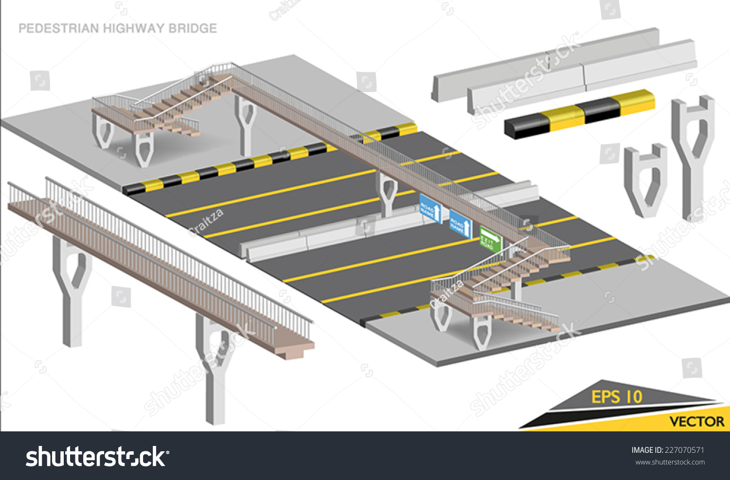 Pedestrian Road Bridge Vector Infrastructure Stock Vector (Royalty Free ...